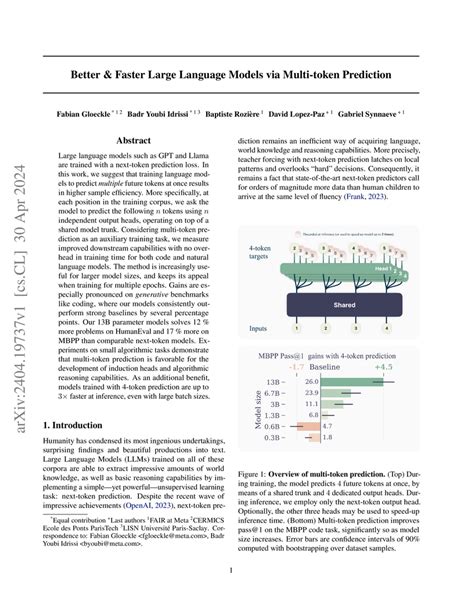 Better And Faster Large Language Models Via Multi Token Prediction Alphaxiv