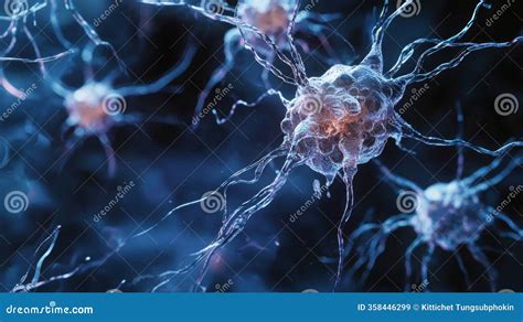 Close Up View Of A Neuron Cell Structure With Many Interconnected