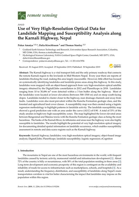 PDF Use Of Very High Resolution Optical Data For Landslide Mapping And Susceptibility Analysis