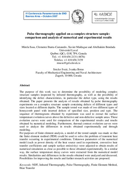 Pdf Pulse Thermography Applied On A Complex Structure Sample Comparison And Analysis Of