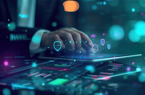 premium photo businessman using futuristic touchscreen interface