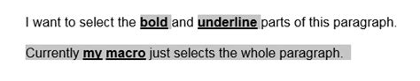 only select bold and underline text in current paragraph vba macro word