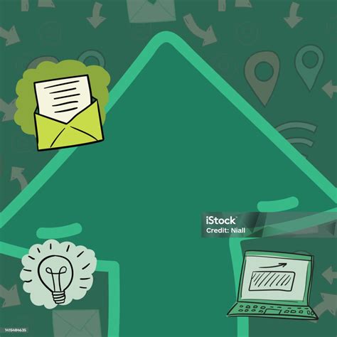 화살표 시스템은 승진 및 사업 아이디어를 달성하는 성공적인 프로젝트 완료를 상징하는 위쪽을 가리 킵니다 노트북 전구 봉투와 금융 Plackard 0명에 대한 스톡 벡터 아트