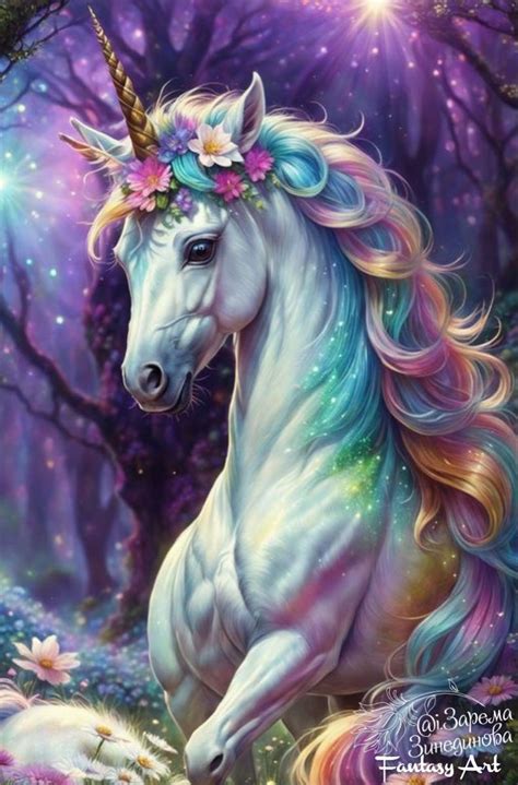Two White Unicorns In A Magical Forest Fantasy Unicorn Art Unicorns