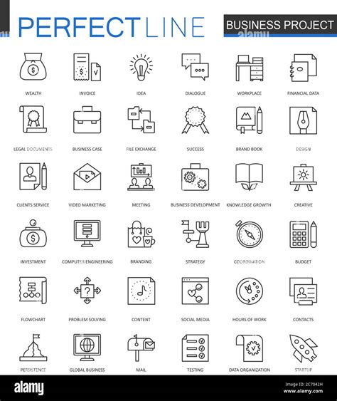 Business Project Thin Line Web Icons Set Strategy Management Outline Stroke Icon Design Stock