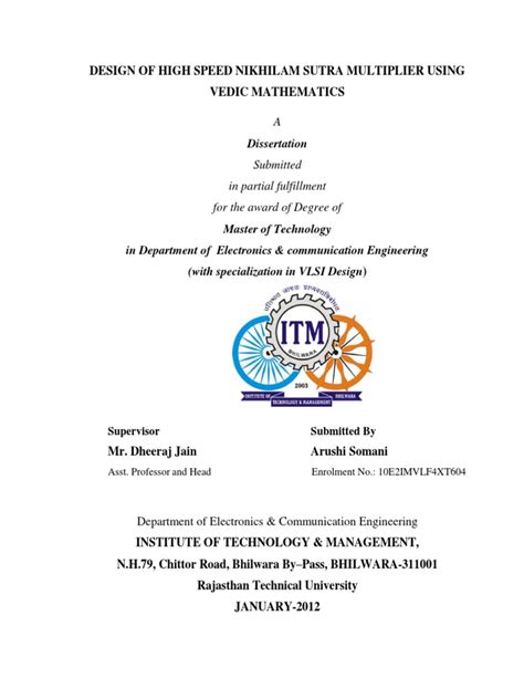 Design Of High Speed Nikhilam Sutra Multiplier Using Vedic Mathematics Pdf Thesis Academia