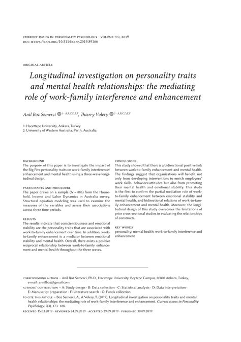 Pdf Longitudinal Investigation On Personality Traits And Mental Health Relationships The