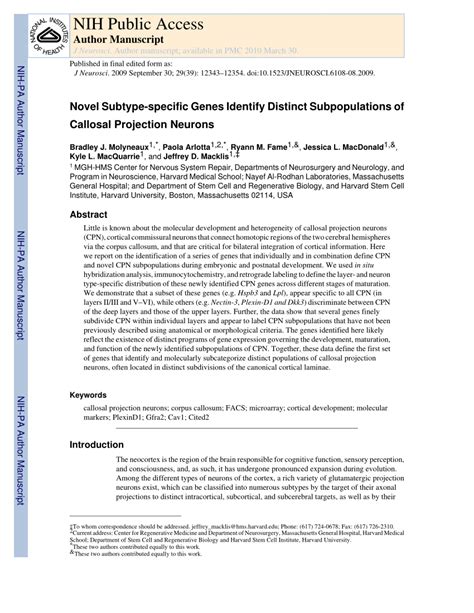 Pdf Novel Subtype Specific Genes Identify Distinct Subpopulations Of