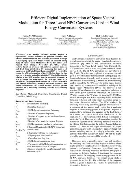 pdf efficient digital implementation of space vector modulation for