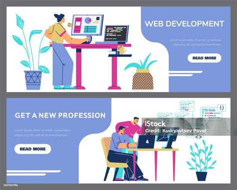 Profesi Programmer Dan Pengembang Web Set Spanduk Web Ilustrasi Vektor