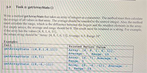 solved write a method getarraystats that takes an array of