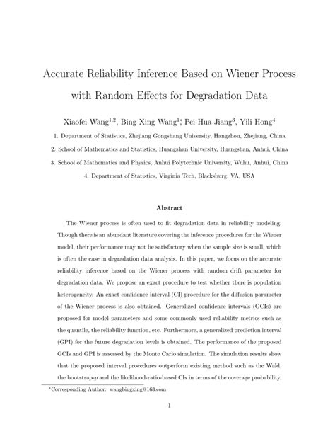 Pdf Accurate Reliability Inference Based On Wiener Process With Random Effects For Degradation