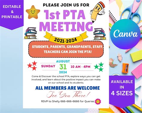 Pto Pta Meeting Flyer Pto Pta Information Meeting Flyer Editable Template For Back To School