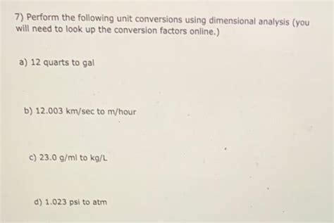 solved 7 perform the following unit conversions using