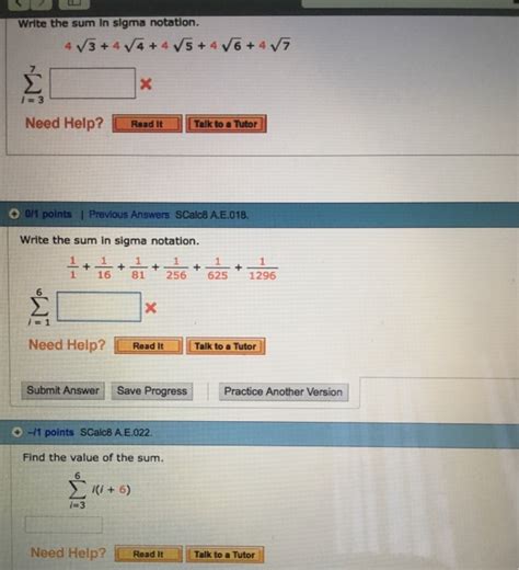 solved write the sum of sigma notation 4 squareroot of3 4