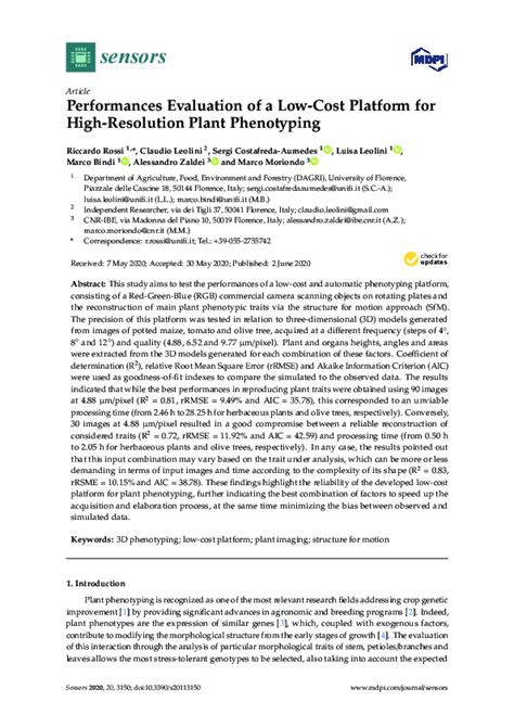 Pdf Performances Evaluation Of A Low Cost Platform For High Resolution Plant Phenotyping