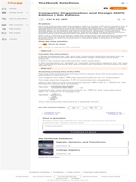 Solved Lw Is The Instruction With The Longest Latency On The Cpu