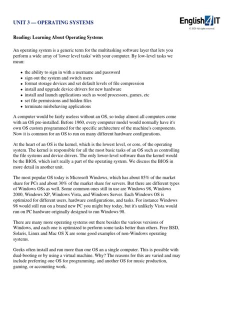 English 4 It Unit 3 Learning About Operating Systems Reading Pdf