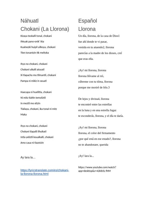 Letra De La Llorona En Náhuatl Y Español Pdf