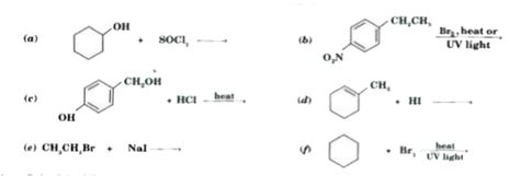 Draw the structure of major monohalo products in each of the following