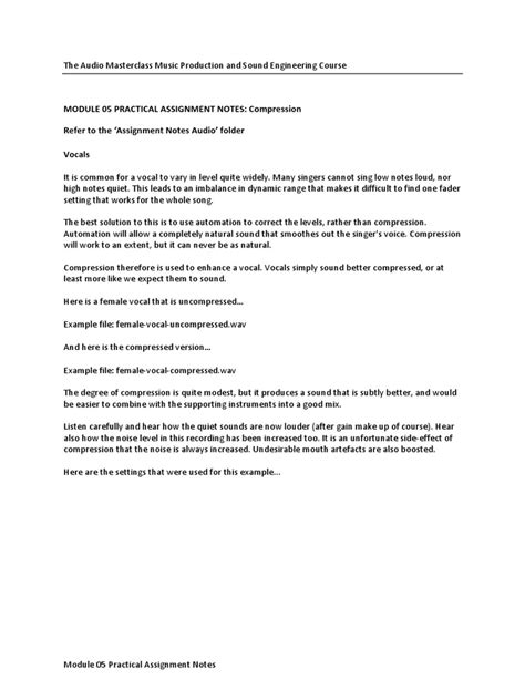 Module 05 Practical Assignment Notes Pdf Sound Production