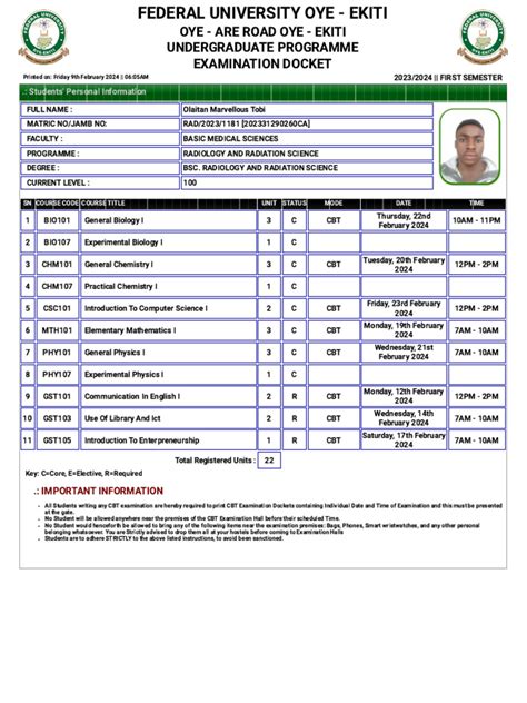Course Registration Form Olaitan Marvellous Tobi First Semester