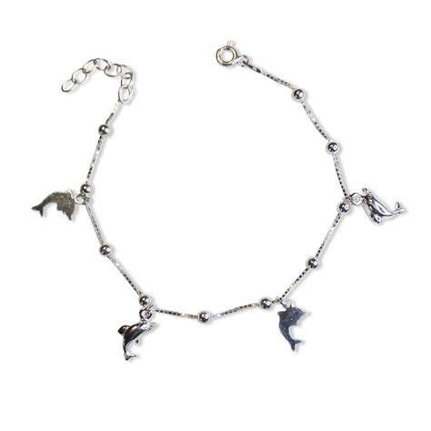 Pulsera Delfines Y Bolitas Cadena Veneciana Plata Fina 925