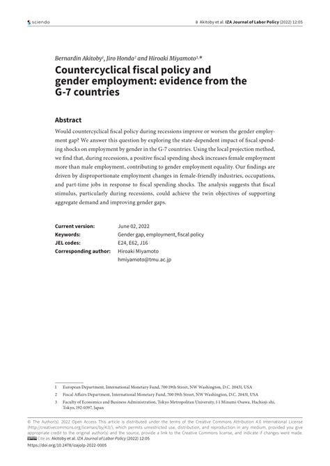 PDF Countercyclical Fiscal Policy And Gender Employment Evidence From The G 7 Countries