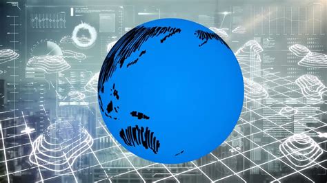 animation of blue globe rotating over interface with data processing