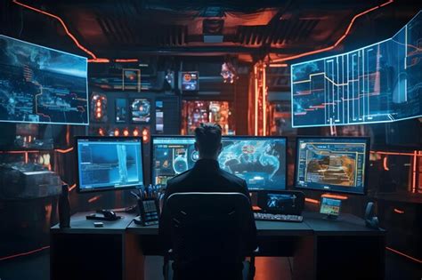 Futuristic Cybersecurity Workspace Advanced Encryption Technologies Premium Ai Generated Image