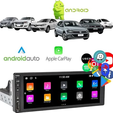 Central Multimídia 1 Din Android Universal 69 Carplay Preta Parcelamento Sem Juros