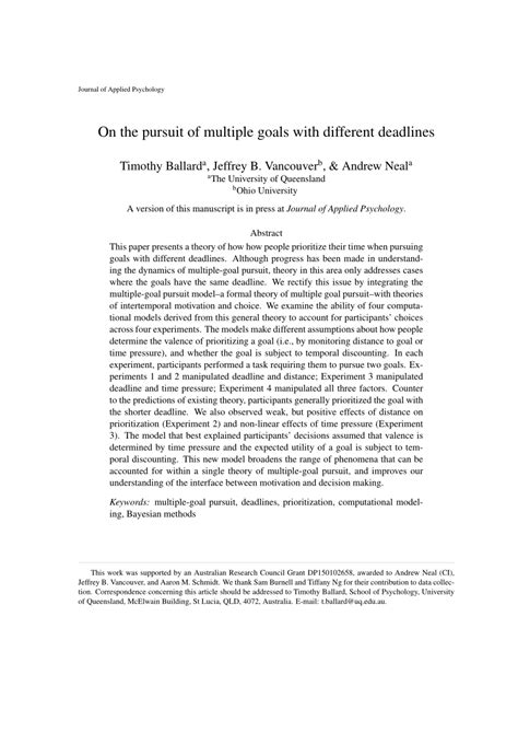 Pdf On The Pursuit Of Multiple Goals With Different Deadlines