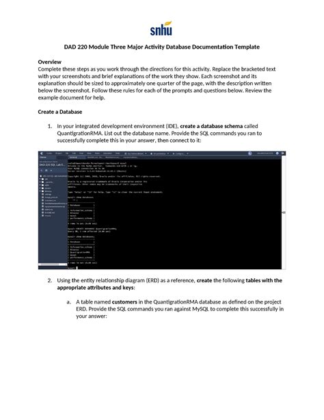 Dad Module Three Major Activity Database Documentation Template Replace The Bracketed Text