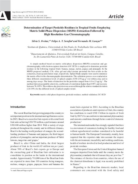 Pdf Determination Of Target Pesticide Residues In Tropical Fruits Employing Matrix Solid Phase