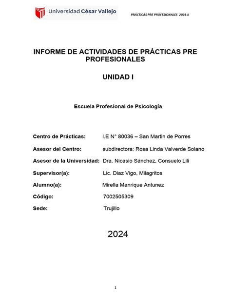 Modelo De Informe De Actividades Por Unidad 2024 Ii Pdf Enseñando