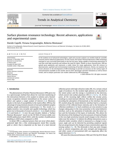 Pdf Surface Plasmon Resonance Technology Recent Advances