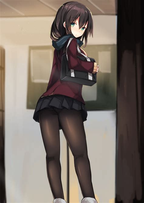 Wallpaper Long Hair Anime Girls Brunette Pantyhose Black Hair