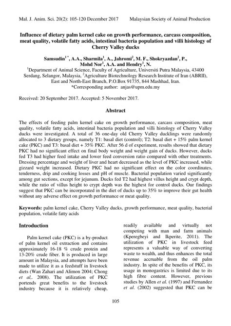 Pdf Influence Of Dietary Palm Kernel Cake On Growth Performance Carcass Composition Meat