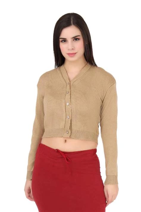 Buy Femula V Neck Women Full Sleeves Stitched Ready To Wear Woollen Blouse Colour Biscuit