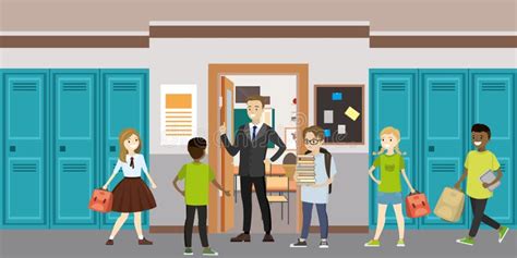 Interior Del Sitio De La Escuela Sala De Clase Con Muebles Ilustración del Vector Ilustración