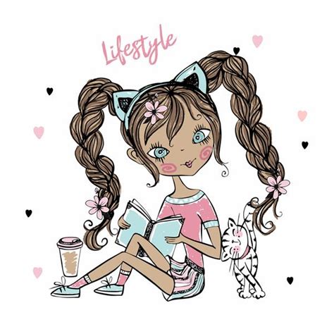 یک دختر نوجوان بامزه با موخوره در حال استراحت در حال خواندن کتاب مورد