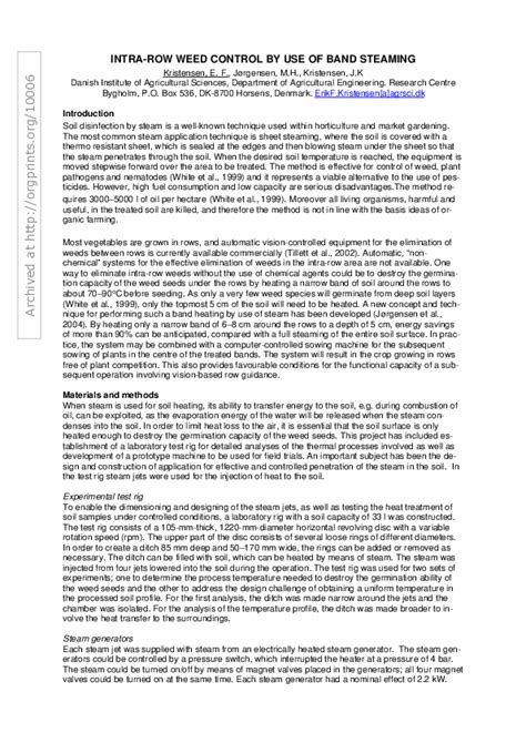 Pdf Intra Row Weed Control By Use Of Band Steaming