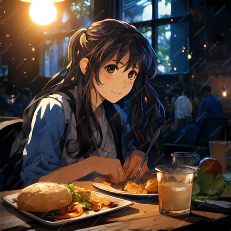 Premium Ai Image Anime Girl Eating A Hamburger At Night