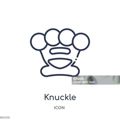 육군 및 전쟁 개요 컬렉션에서 선형 너 클 아이콘입니다 얇은 라인 너 클 벡터 흰색 배경에 고립입니다 너 클 유행 삽화 강철에