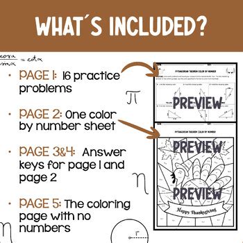 Thanksgiving Math Color By Number Pythagorean Theorem Worksheet Activity