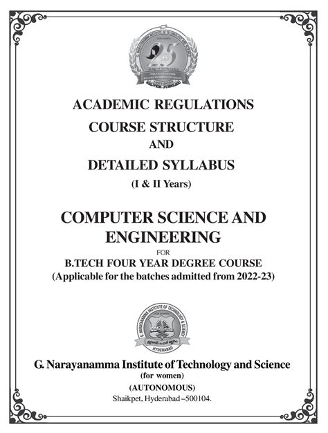 Cse Book 4 3 2023 112 Academic Regulations Course Structure And Detailed Syllabus I And Ii