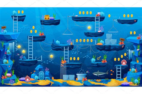 2d Arcade Game Underwater Landscape Vector Graphics ~ Creative Market