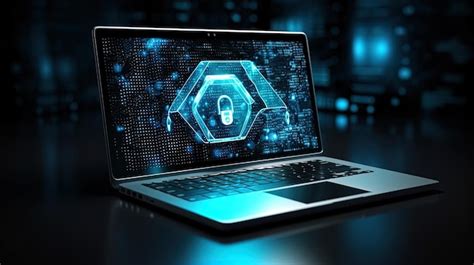 Premium Ai Image Laptop With Shield Cyber Security Concept Laptop And