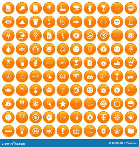 100 Symbol Icons Set Orange Stock Vector Illustration Of Icons Hand