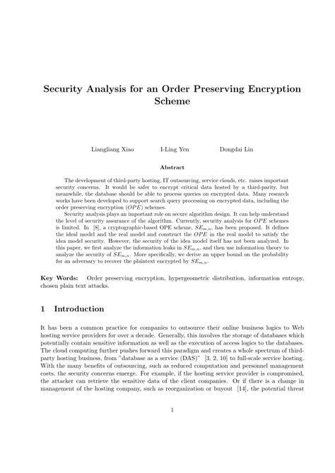 Pdf Security Analysis For An Order Preserving Encryption Scheme
